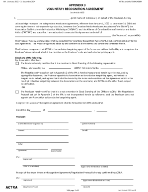 Fillable Online APPENDIX M Contract/ Voluntary Recognition Agreement ...