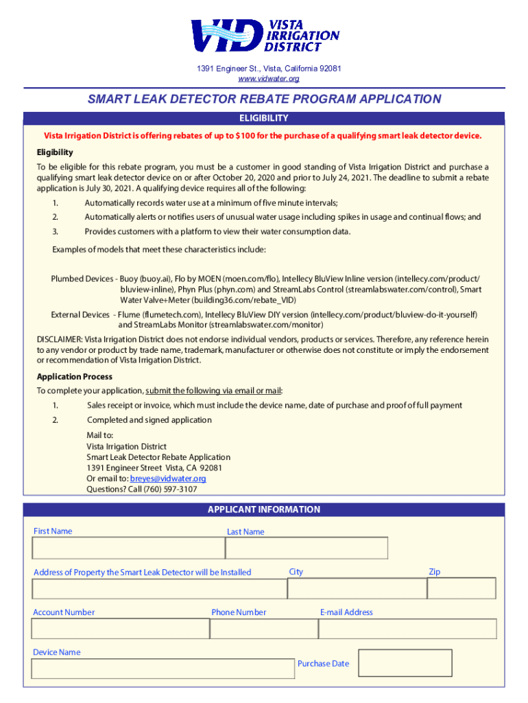 Fillable Online Smart Leak Detector Rebate Program. This is a fill-in ...