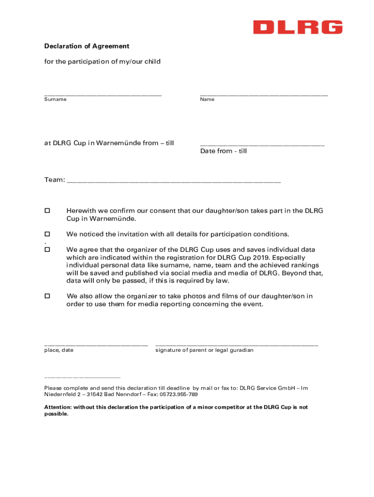 Fillable Online Declaration of Agreement for the participation of my ...