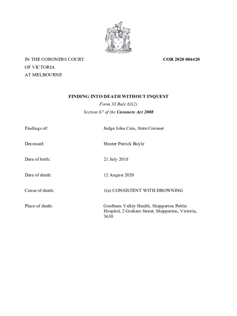 Fillable Online A Potted History of Coronial Inquests: Victoria ...