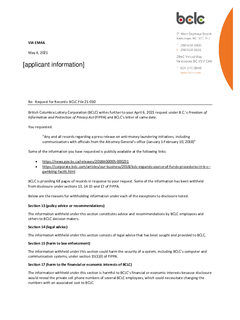 Fillable Online 21-024 Response Letter and Records - BCLC Corporate Fax ...