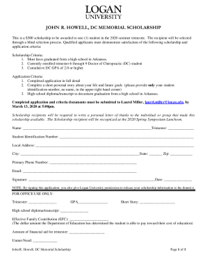 Fillable Online John R. Howell, DC Memorial Scholarship - Logan ...