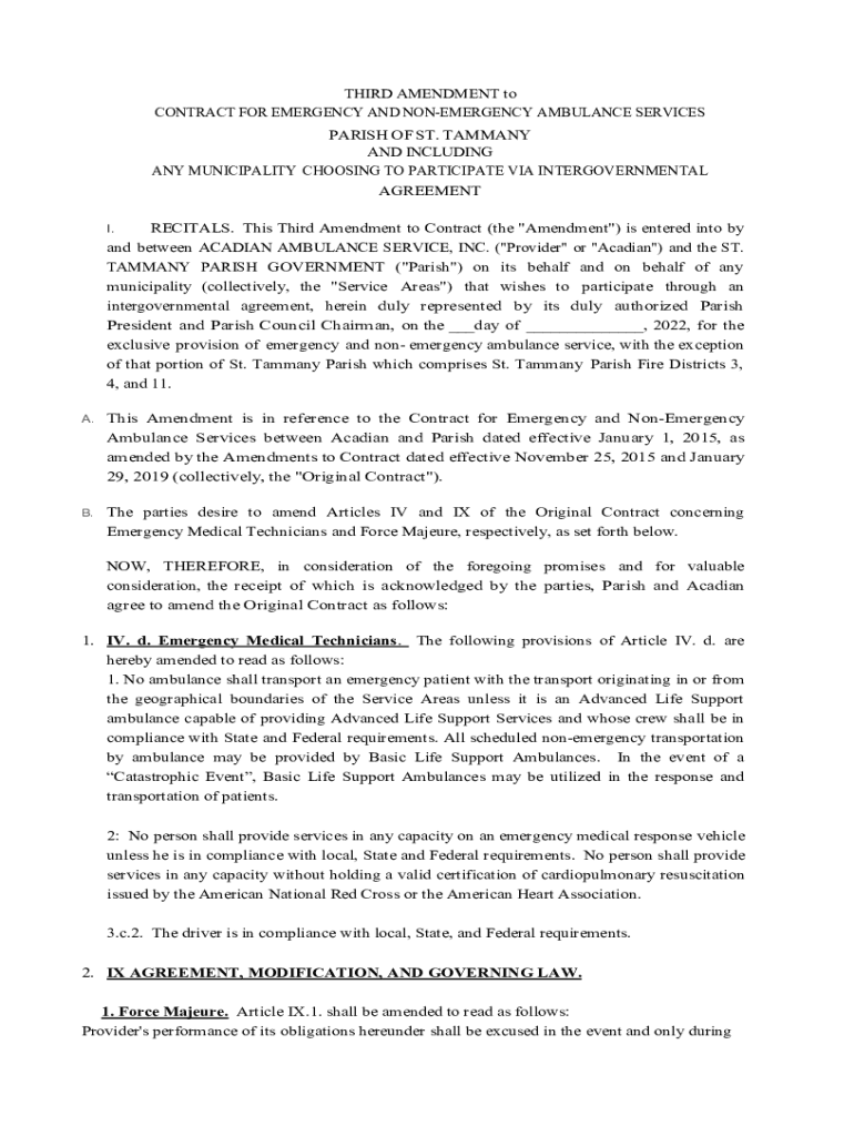 Fillable Online SEMSC Ambulance Service Agreement - Third Amendment Fax ...