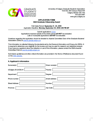Fillable Online gsa ucalgary A. Applicant's Information APPLICATION ...
