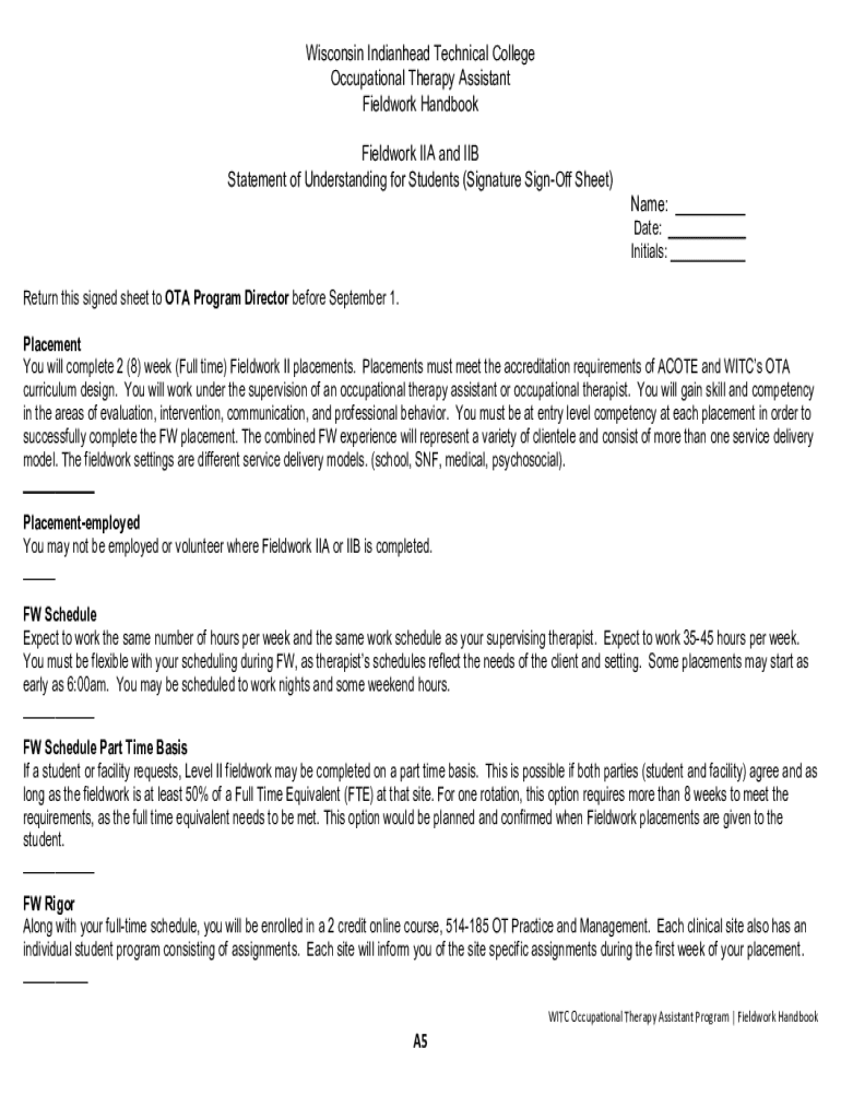 Fillable Online Statement of UnderstandingLevel I Fieldwork Fax Email Print - pdfFiller