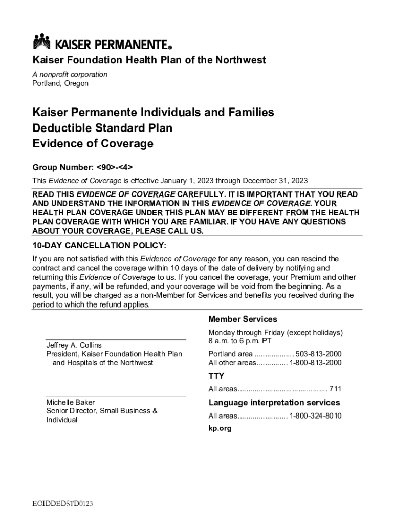 Fillable Online Principal benefits for Kaiser Permanente HSA-Qualified ...