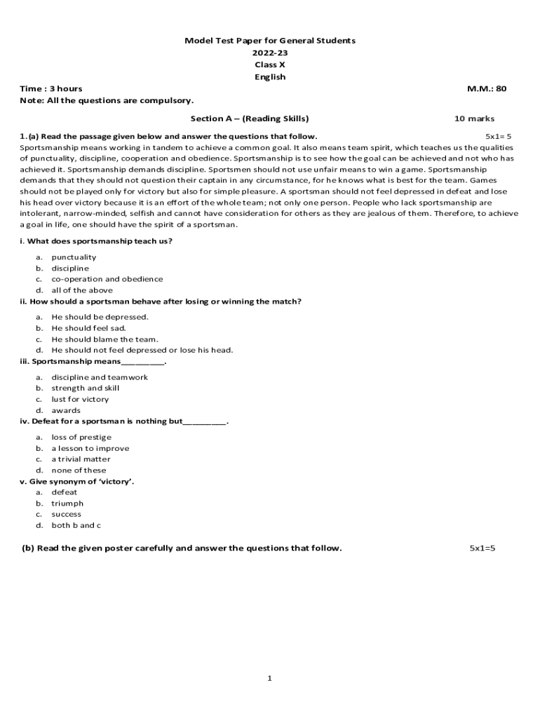 Fillable Online Sample Paper 16 Class X Exam 2022-23 English-Language ... Fax Email Print ...