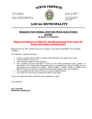 Fillable Online QUOTATION Kruger dam pumpmotor quotation request Fax ...