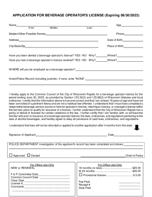 Fillable Online City of Lake Geneva - OPERATOR LICENSE APPLICATION Fax ...