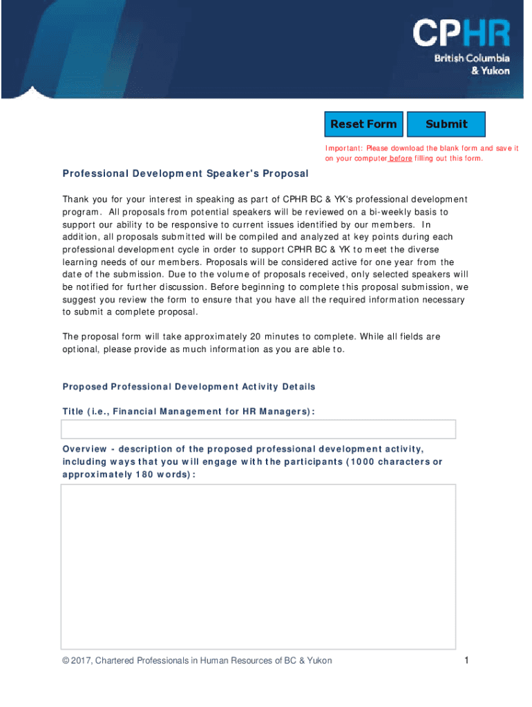 Fillable Online Professional Development Speaker's Proposal - Copy Fax Email Print - pdfFiller