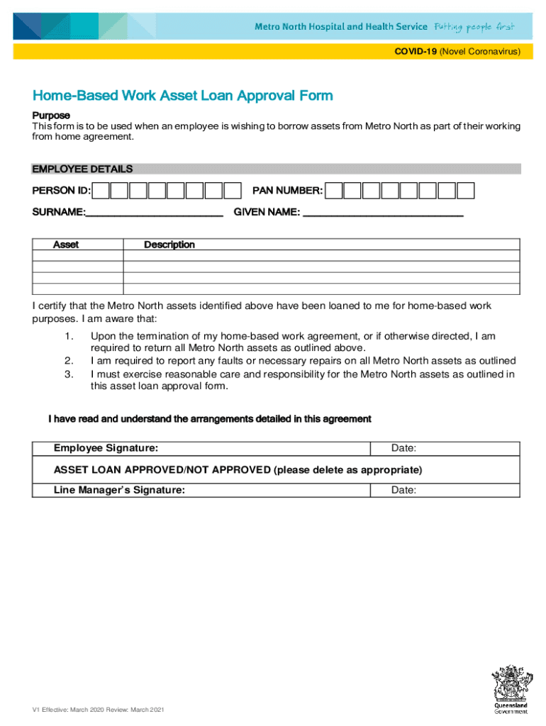 Fillable Online Home-Based Work Asset Loan Approval Form. Home-Based ...