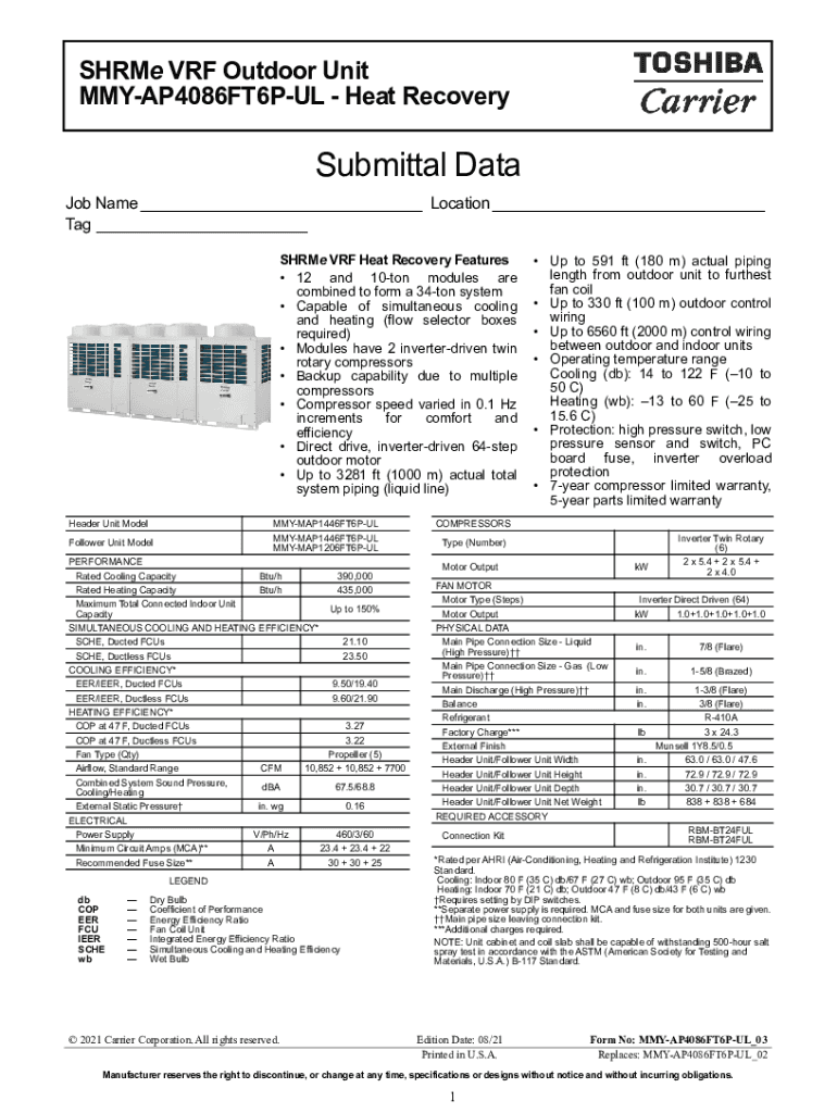 Fillable Online SHRMe - 3 pipe heat recovery - Toshiba Air Conditioning Fax Email Print - pdfFiller