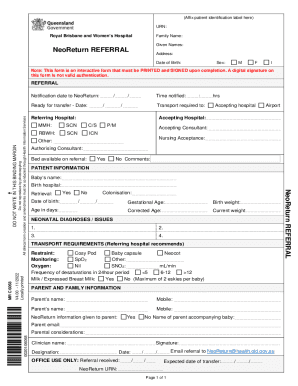 Fillable Online MR C 6068 - NeoReturn Referral - Royal Brisbane & Women ...