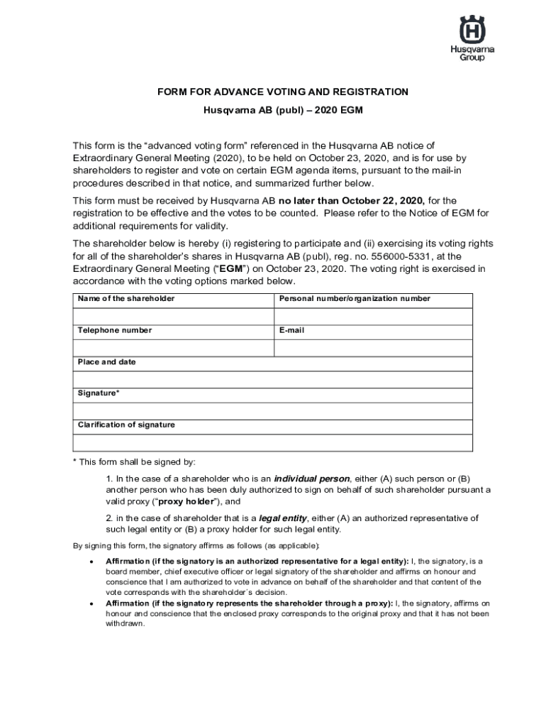 Fillable Online 2020 EGM This form is the advanced voting form ...