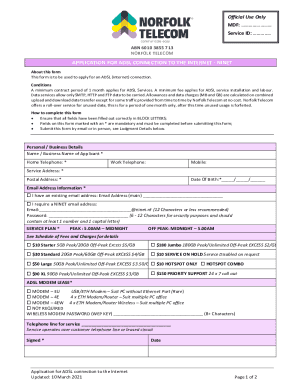 Fillable Online application for adsl connection to the internet - ninet Fax Email Print - pdfFiller