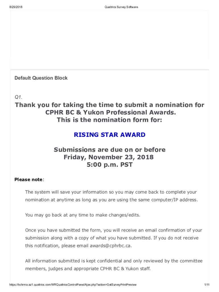 Fillable Online Rising Star Award Nomination Form - CPHR BC & Yukon Fax ...