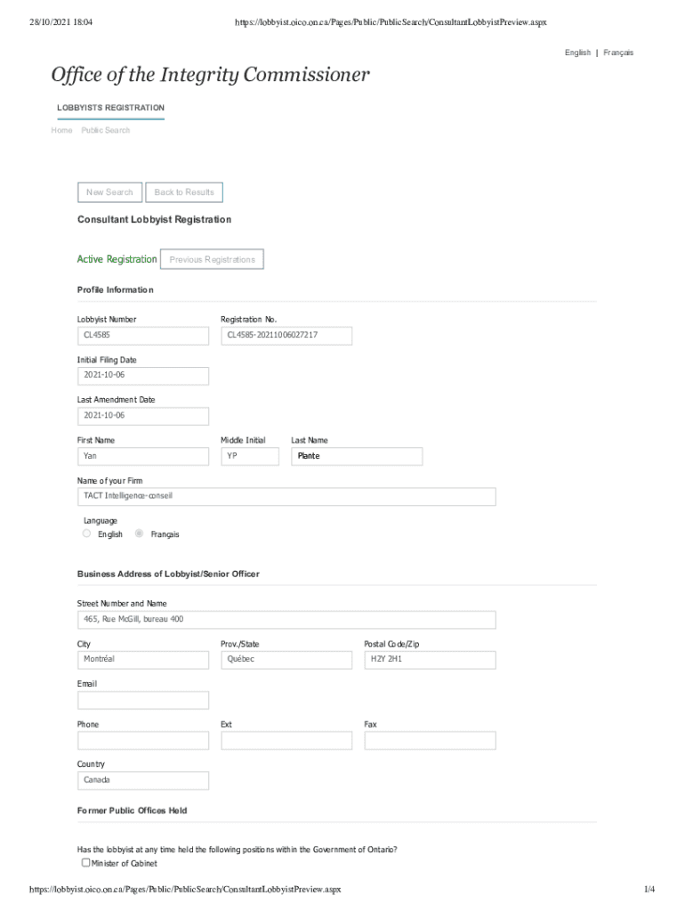Fillable Online Lobbyist Registration & Disclosure Systems in Ontario ...
