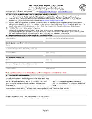 Fillable Online ABC Compliance Inspection Application - Boone, NC Fax ...