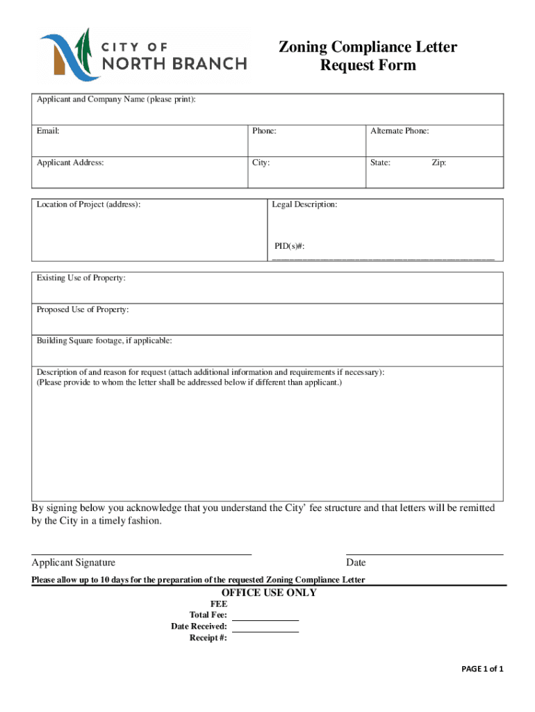 Fillable Online Zoning Compliance Letter Request Form - Revize Fax Email Print - pdfFiller