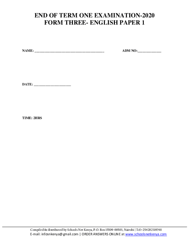 Fillable Online ENGLISH FORM 3 END TERM EXAMS PLUS ANSWERS FREE Fax ...