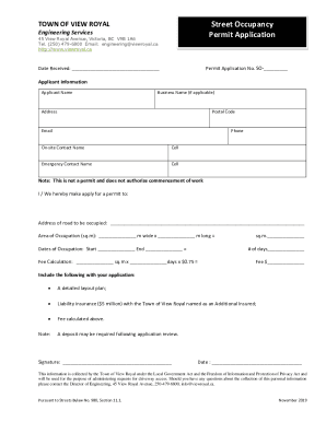Fillable Online Street Occupancy Permit Application - View Royal Fax ...