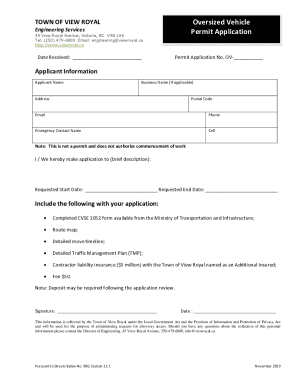 Fillable Online Oversized Vehicle Permit Application - View Royal Fax ...