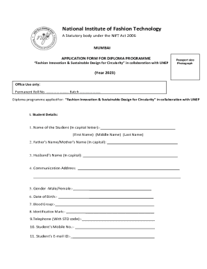 Fillable Online Application Form - National Institute of Fashion ...