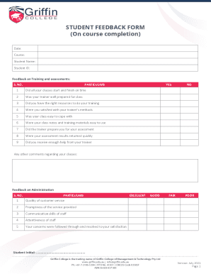 Fillable Online Student Feedback Form (After course completion) Fax ...