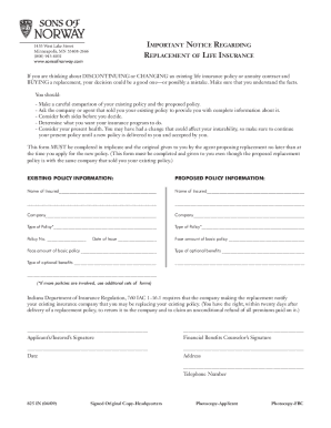 Fillable Online Important Notice Regarding Replacement - Life Company ...