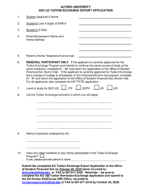 Fillable Online ALFRED UNIVERSITY TUITION REMISSION APPLICATION ... Fax Email Print - pdfFiller