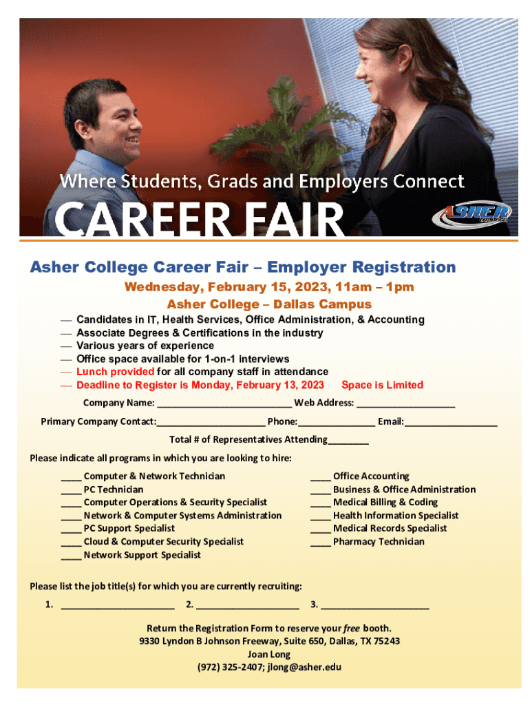 Fillable Online Asher College - Dallas To Host Career Fair Fax Email ...