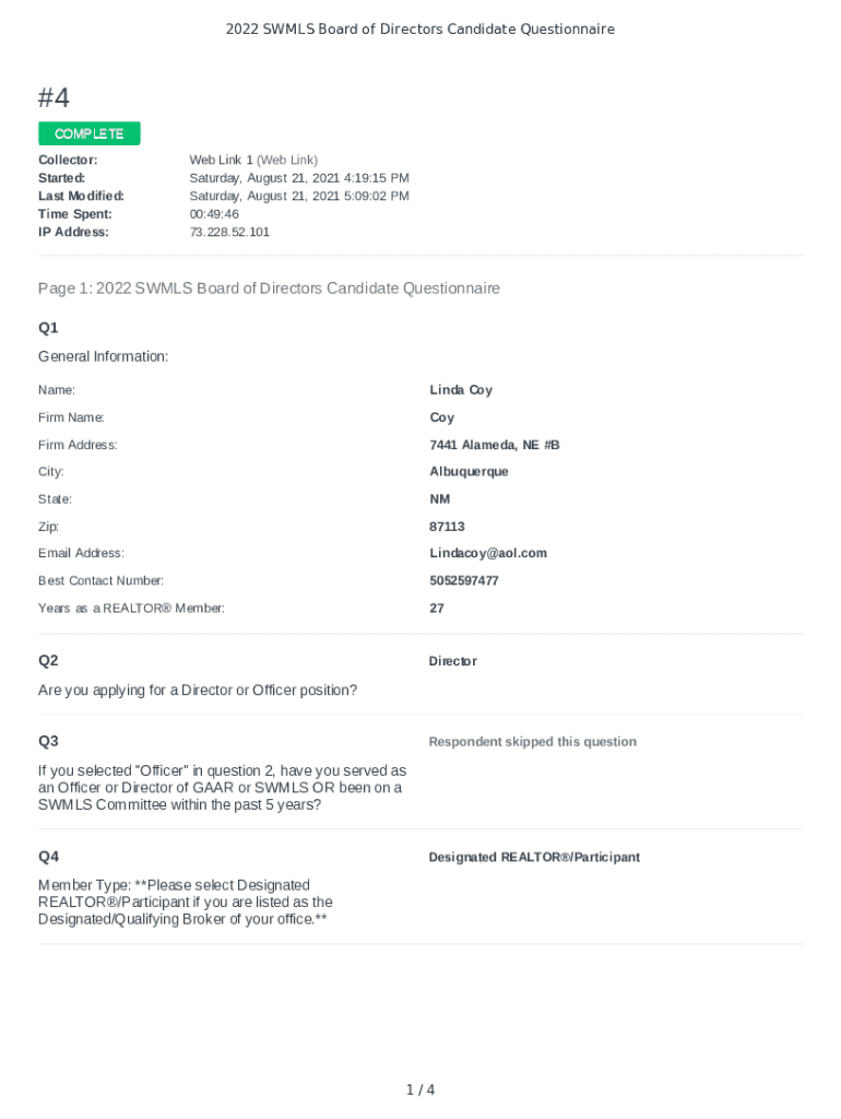 Fillable Online Board Of Directors Nominee Candidate Questionnaire Fax ...