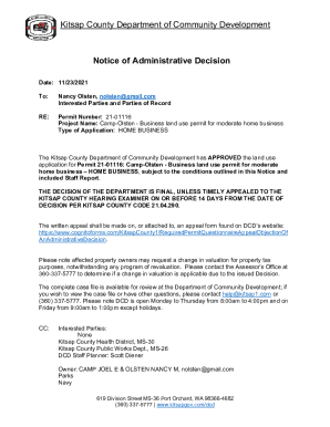 Fillable Online Notice of Administrative Decision - Kitsap County Fax ...