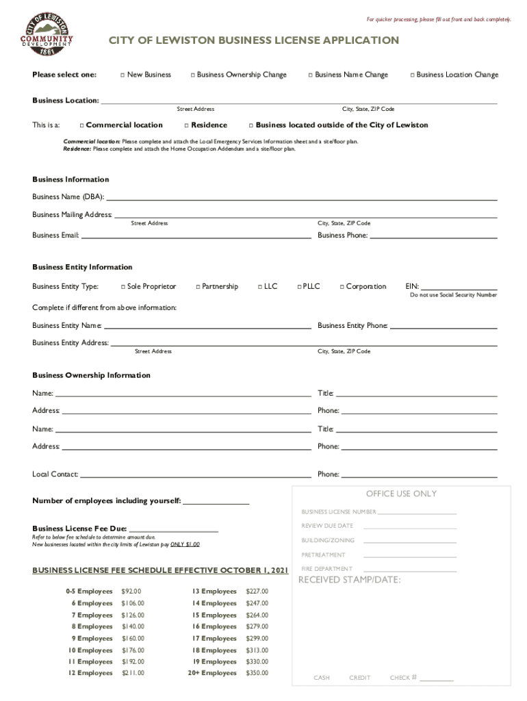 Fillable Online city of lewiston business license fee schedule Fax Email Print - pdfFiller