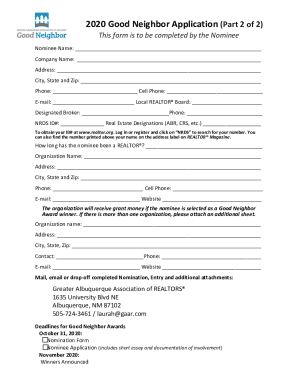 Fillable Online 2020 Good Neighbor Application (Part 2 of 2) - GAAR Fax ...