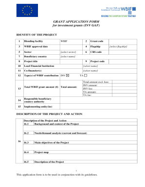 Fillable Online GRANT APPLICATION FORM for investment grants (INV GAF ...