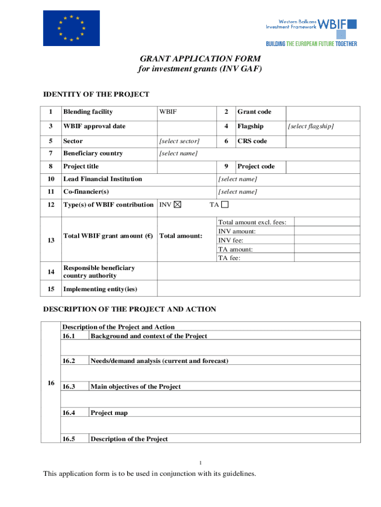 Fillable Online GRANT APPLICATION FORM for investment grants (INV GAF) Fax Email Print - pdfFiller