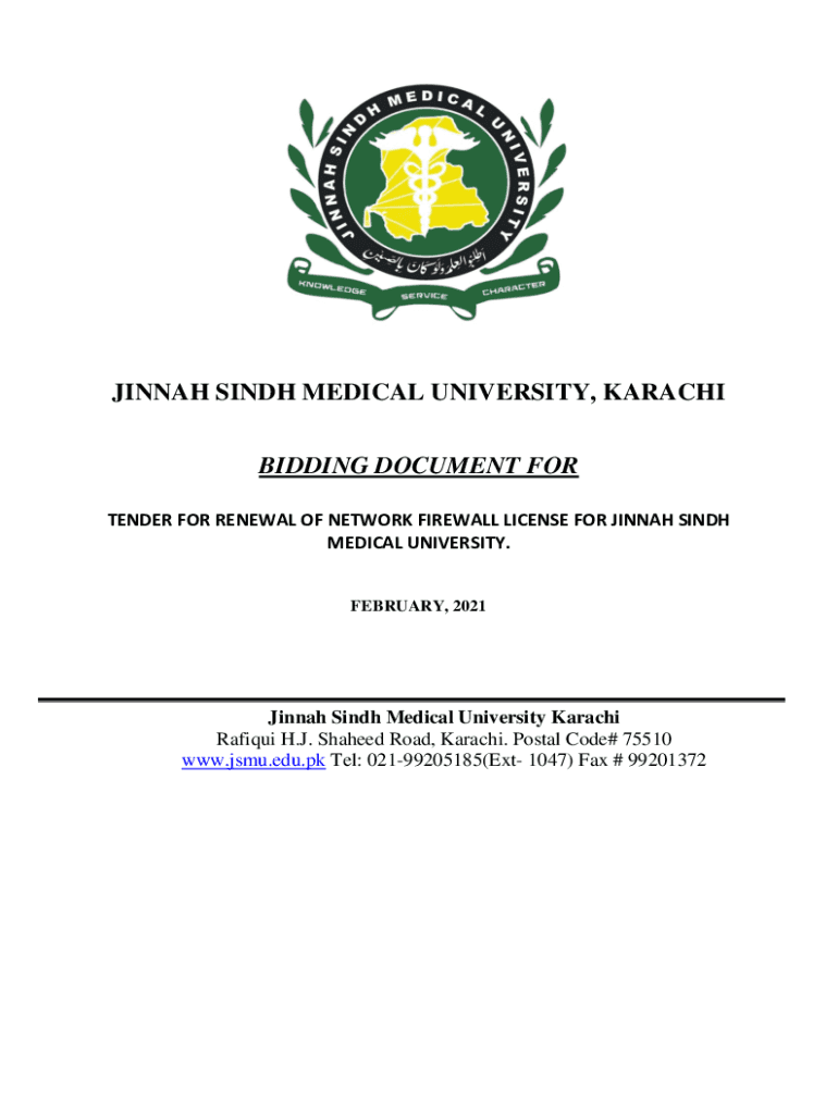 Fillable Online Jinnah Sindh Medical University Tenders ads ( JSMU ... Fax Email Print - pdfFiller