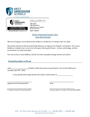 Fillable Online Parent Informed Consent Form (Low Risk Activity) Parent/Guardian ... Fax Email ...