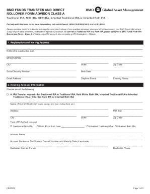 Fillable Online BMO FUNDS TRANSFER AND DIRECT ROLLOVER FORM ... Fax ...