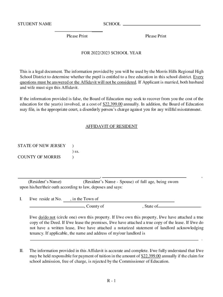 Fillable Online AFFIDAVIT FOR STUDENT/PARENT OR GUARDIAN LIVING ... Fax ...