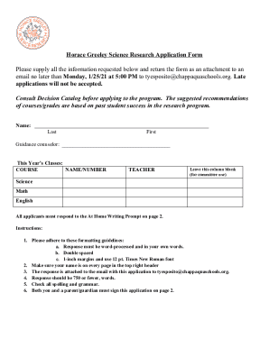 Fillable Online Horace Greeley Science Research Application Form Fax ...