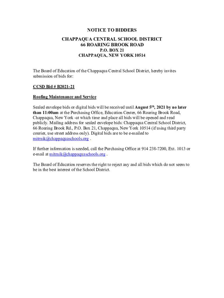 Fillable Online CCSD Bid # B2021-21: Roofing Maintenance and Service Fax Email Print - pdfFiller