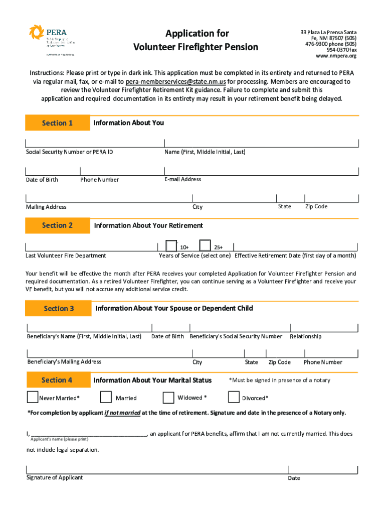 Fillable Online Application for Volunteer Firefighter Pension ...