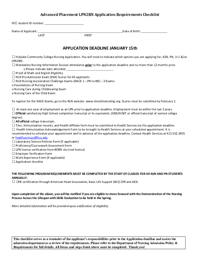 Fillable Online Readmit into the Nursing Program Application Checklist Fax Email Print - pdfFiller