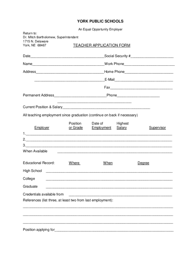 Fillable Online Teacher Application form Fax Email Print - pdfFiller