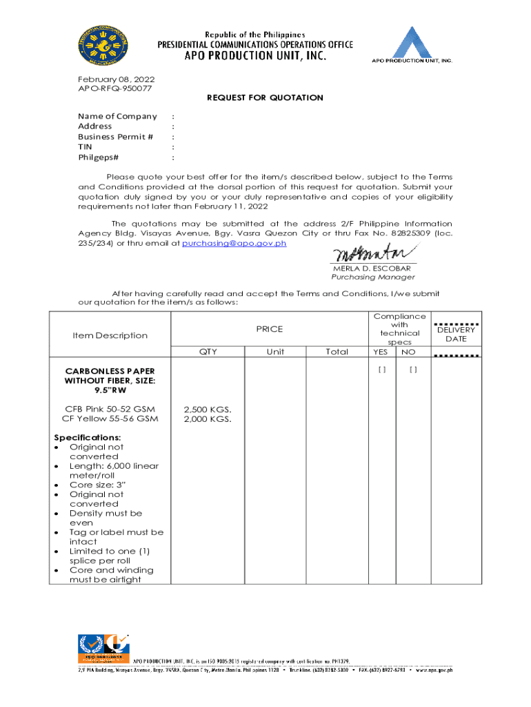 Fillable Online TIN : Philgeps - Address : Business Permit - APO ...