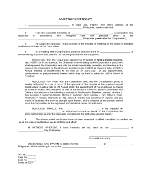 Fillable Online sample secretary's certificate Fax Email Print - pdfFiller