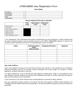 Fillable Online wrestling org eTMS/eMMS User Registration Form Fax ...