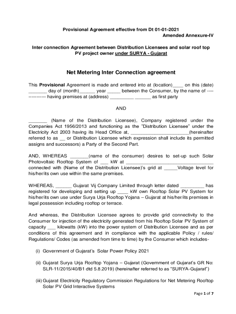 Fillable Online 1 Provisional Interconnection Agreement for Rooftop ...